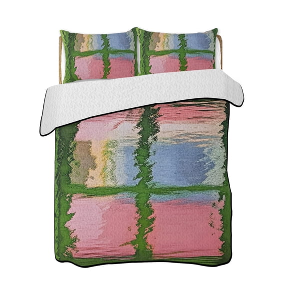 Abstract Green Pink Blue Quilts Bedding Set Twin Size Modern Blurry ...