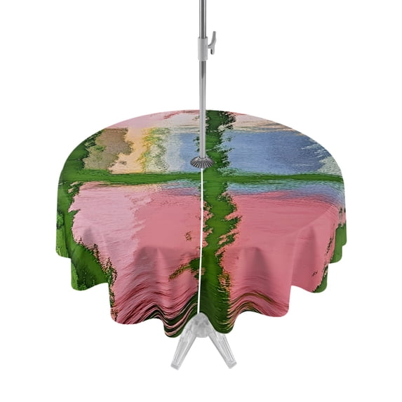 Abstract Green Pink Blue Round Outdoor Tablecloth with Umbrella Hole ...