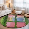 Abstract Green Pink Blue Washable Round Area Rug 4 ft, Modern Blurry ...