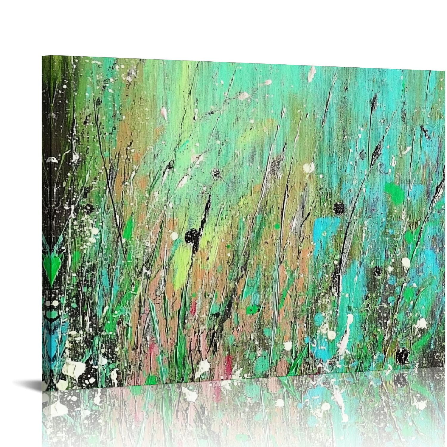 Abstract Green Rain Art Canvas - 20x16 Unframed - Modern Wall Decor for ...