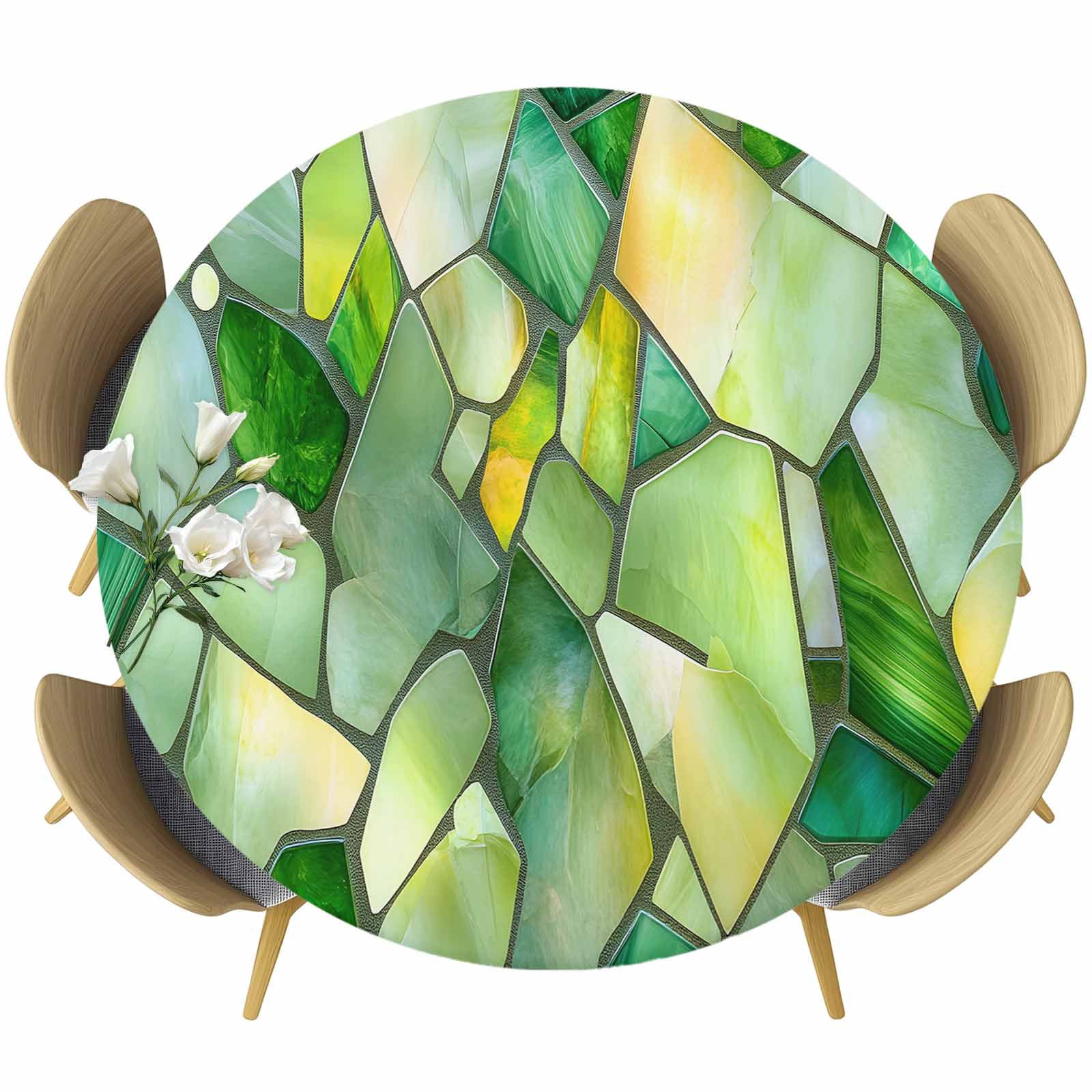 Abstract Green Round Tablecloth 36-44 Inch Round Fitted Table Cloth ...