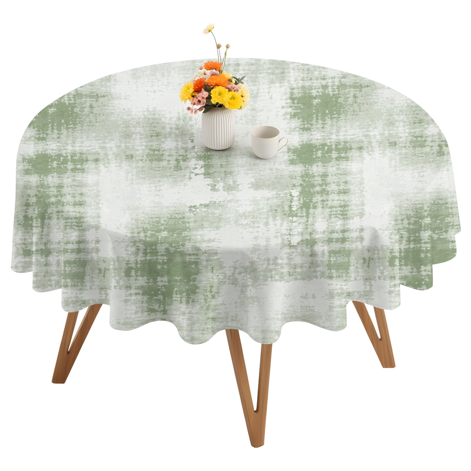 Abstract Green Round Tablecloth 54 inches Country Vintage Farmhouse ...