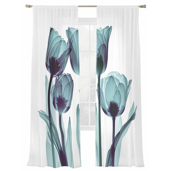 Abstract Green Sheer Curtains 2 Panels Set Tulip Ray White Sheer Window ...