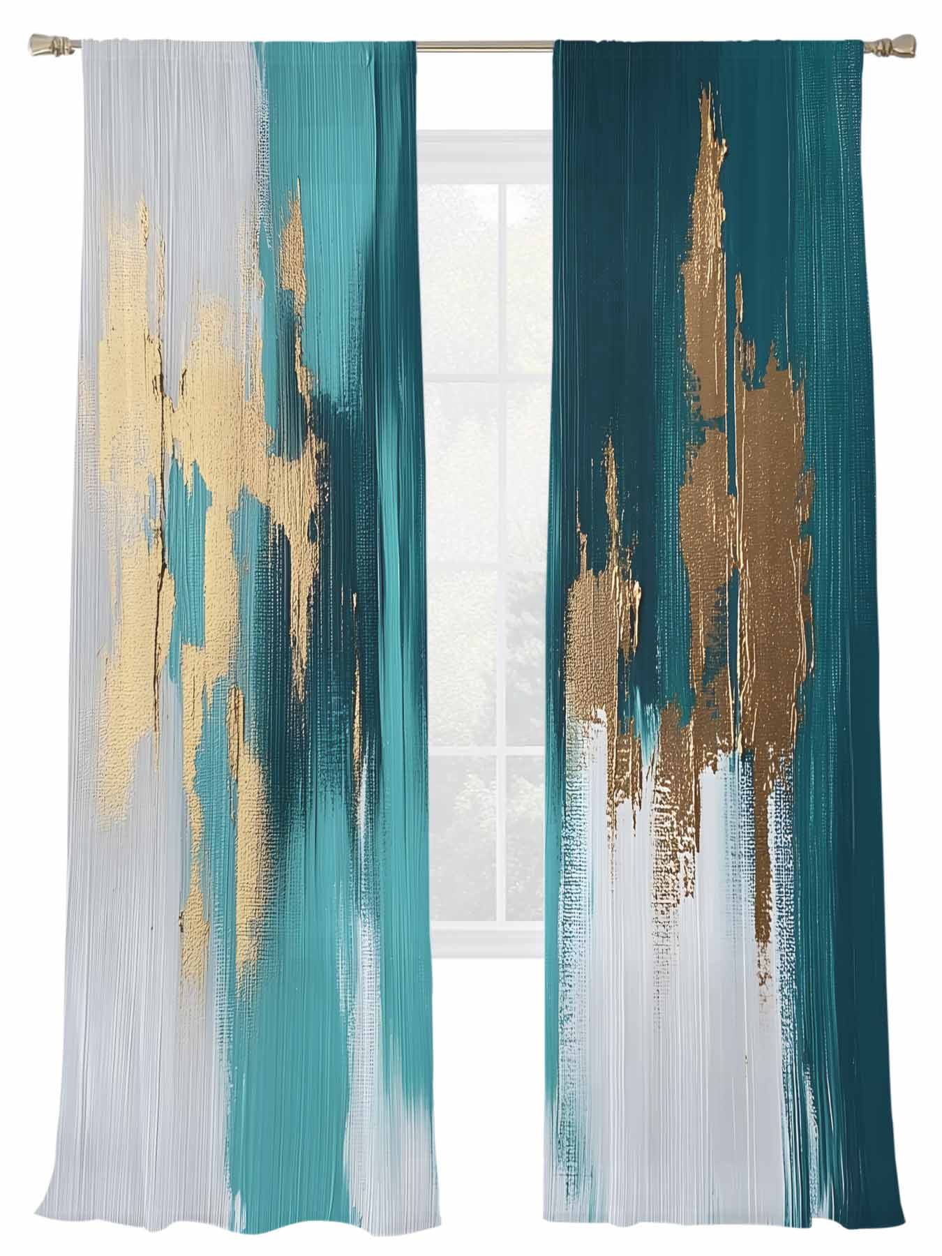 Abstract Green Sheer Curtains for Living Room Bedroom, Light-filtering ...