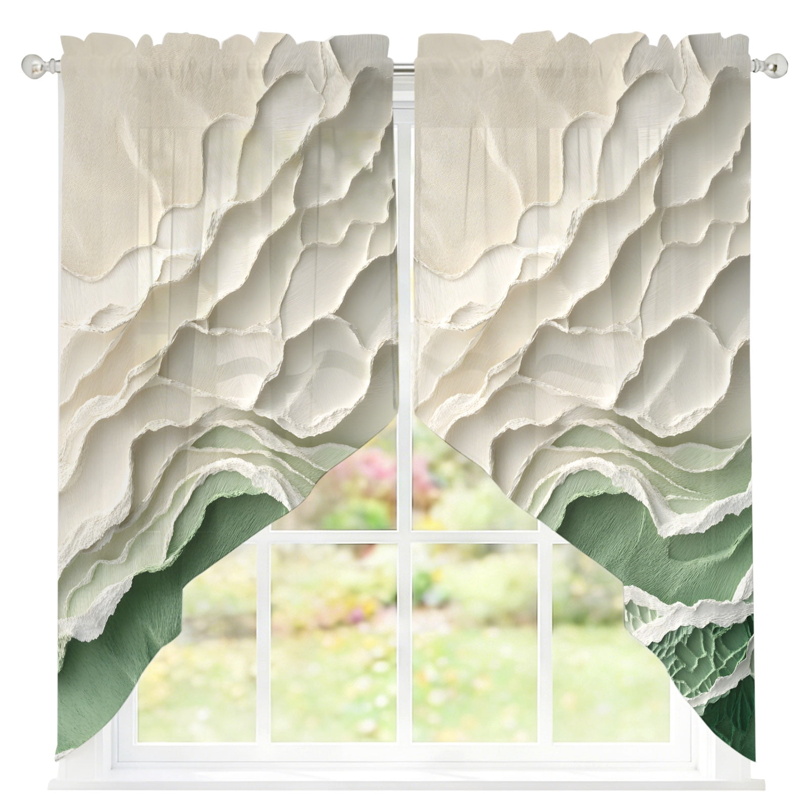 Abstract Green Sheer Curtains Swag Valances for Windows Beige Ocean ...