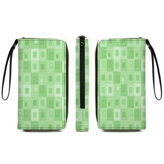Abstract Green Square Pattern Long Wallets For Women PU Leather Purse ...