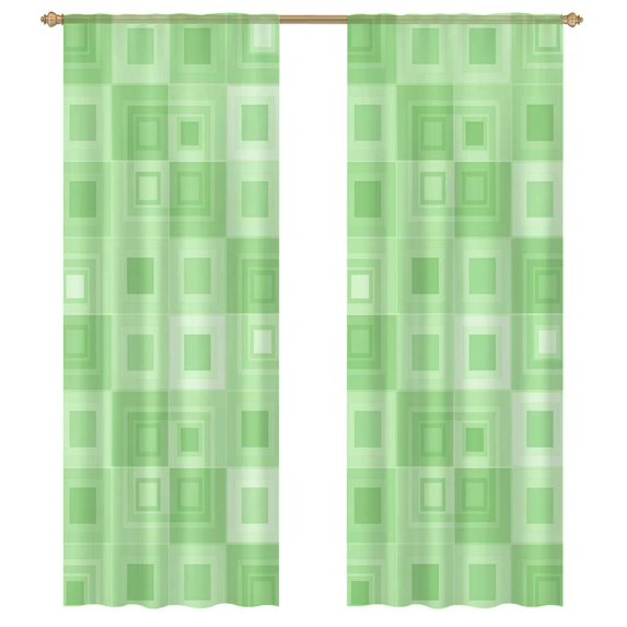Abstract Green Square Pattern Sheer Voile Curtain Window Tulle Curtains ...