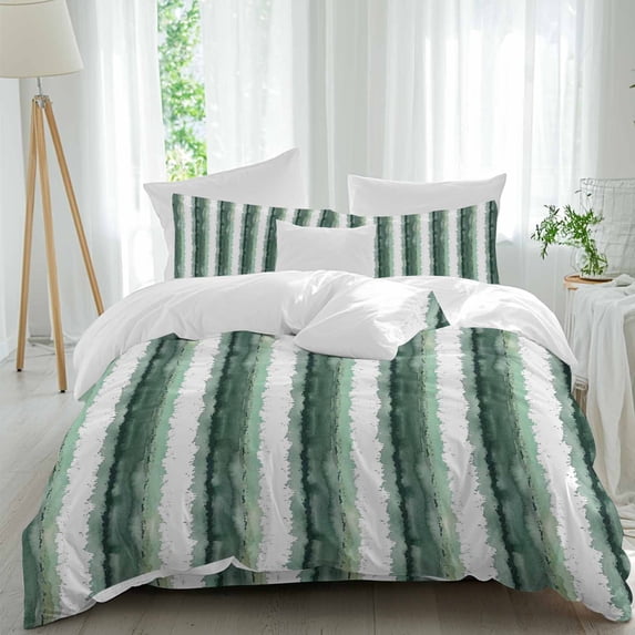 Abstract Green Stripes 4 piece Duvet Cover Set, Comfort Bedding Set ...