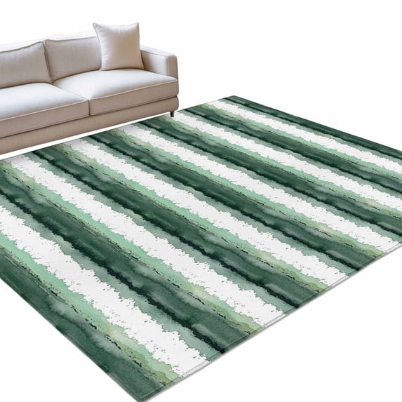 Abstract Green Stripes Area Rugs 5x7ft Minimalist Green White Striped ...