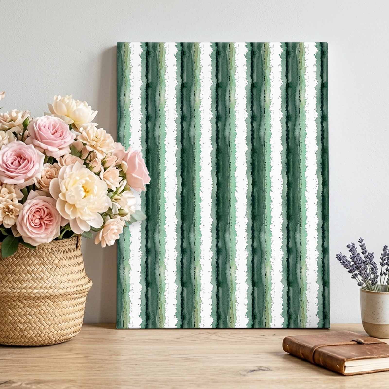 Abstract Green Stripes Canvas Wall Art for Living Room, Minimalist ...