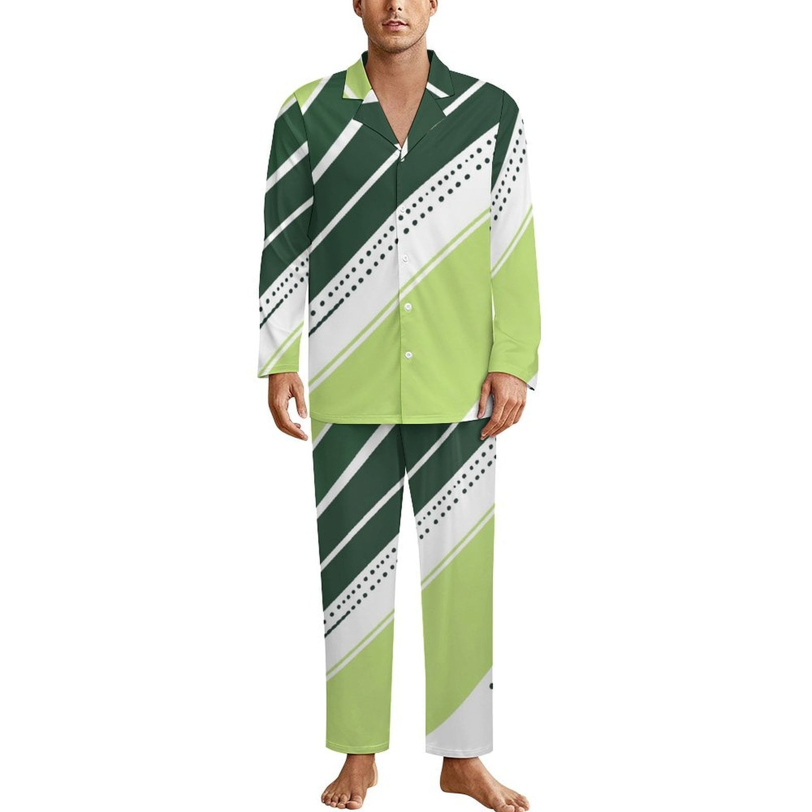Abstract Green Stripes Design Sleepwear Autumn Casual Oversize Pajama ...