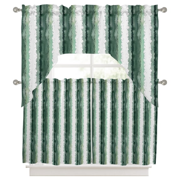 Abstract Green Stripes Swag Valance and Tier Set of 3, Minimalist Green ...