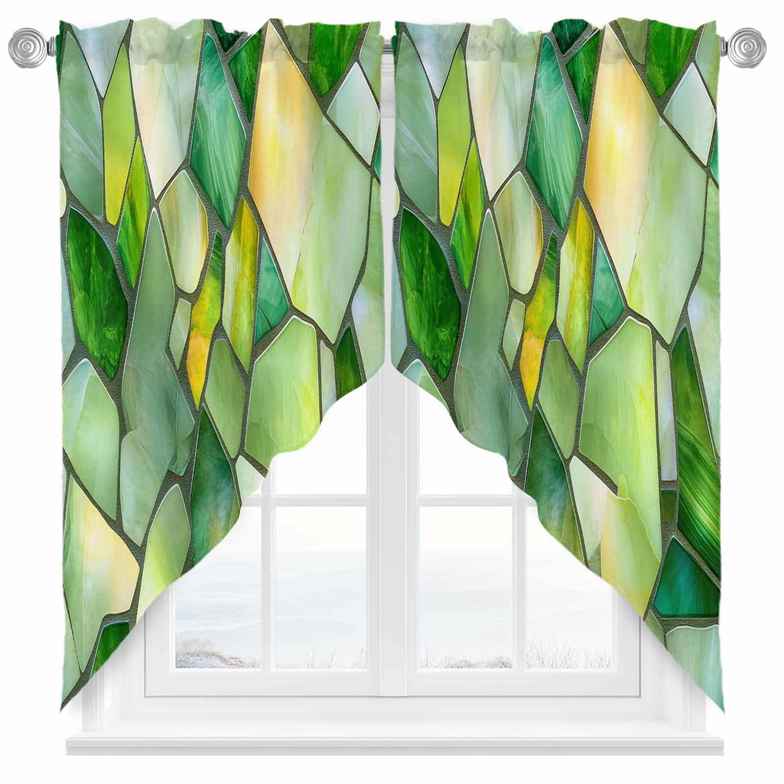 Abstract Green Swag Curtains Modern Crystal Rock Marble Geometric Swag ...