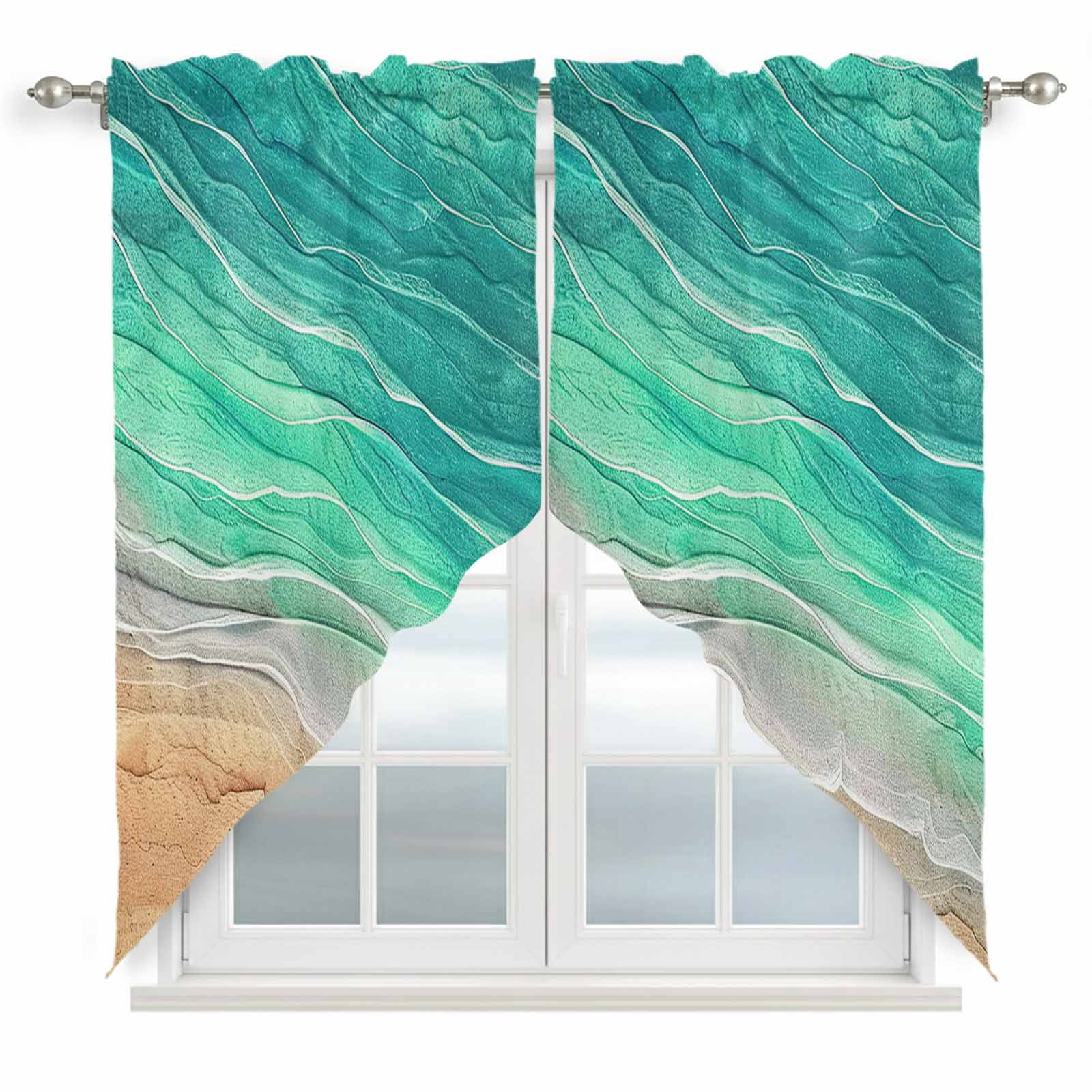 Abstract Green Swag Valances for Windows 36 inches Long, Ocean Beach ...