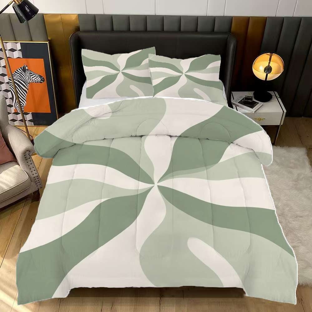 Abstract Green Swirl Pattern Design Comforter Set Queen Size Bedding ...