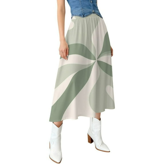 Abstract Green Swirl Pattern Design Women High Waist Midi Skirt Elegant ...