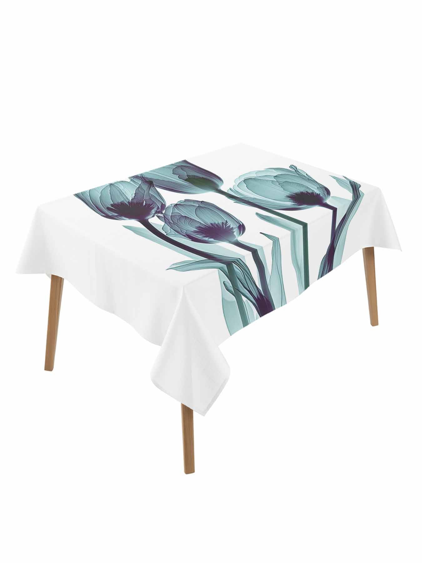 Abstract Green Table Cloth 60x84 Inch Rectangle, Tulip Ray White ...