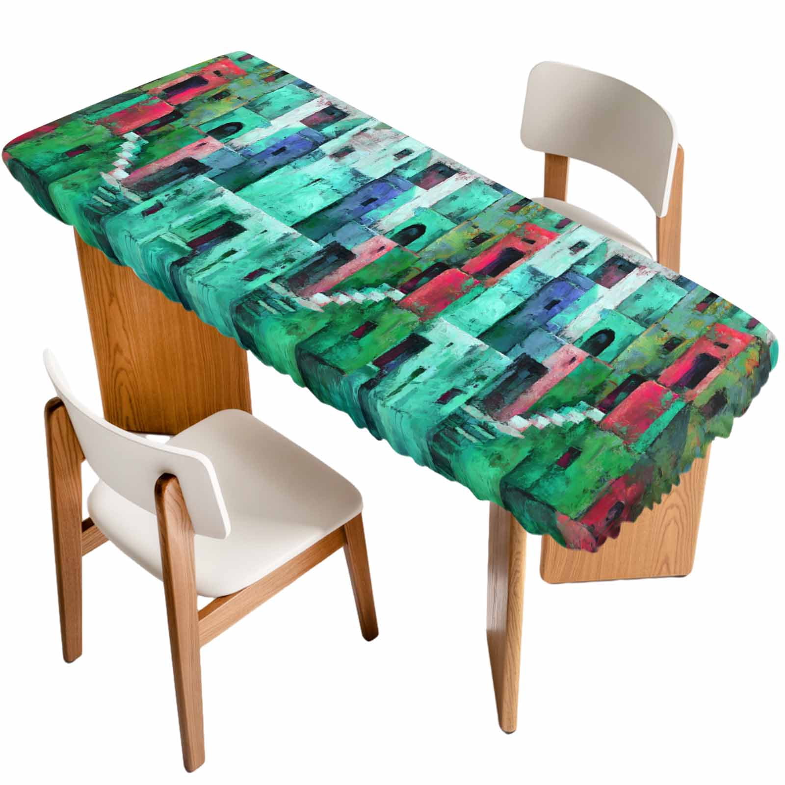 Abstract Green Table Cloths for 8 Foot Rectangle Tables, Painting ...