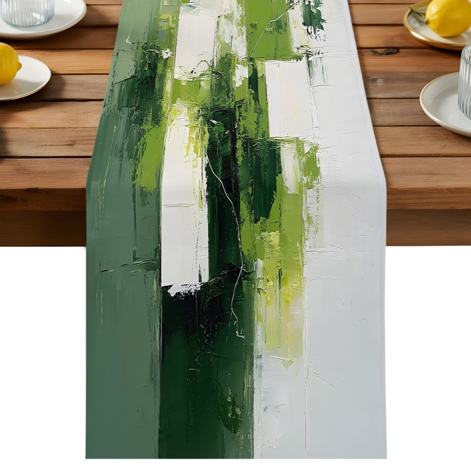 Abstract Green Table Runner, Minimalist Modern Cotton Linen Table Cloth ...