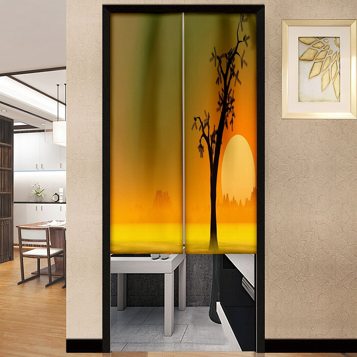 Abstract Green Tree Door Curtain Japanese Style Doorway Curtains Hotel ...
