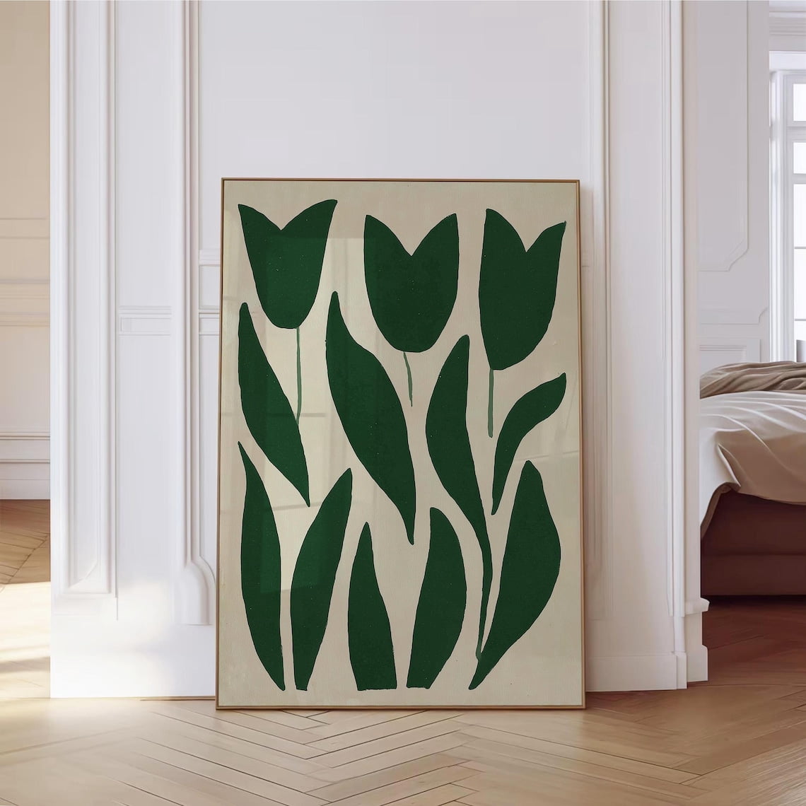 Abstract Green Tulip Minimalist Botanical Wall Art, Stretched Canvas ...