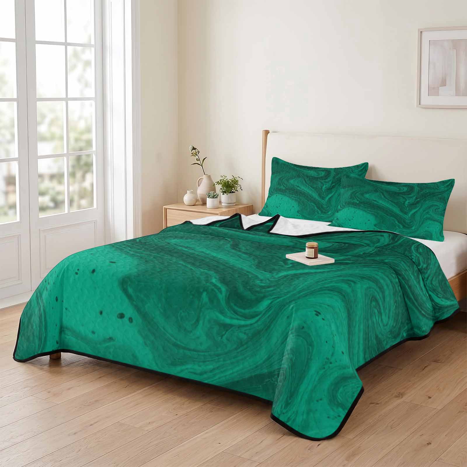 Abstract Green Water Ripple 3 Pieces Quilt Set,1 Quilt with 2 Shams ...