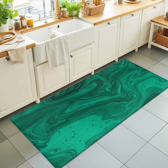 Abstract Green Water Ripple Rectangle Rug 2'x6' Modern Gradient Marble ...
