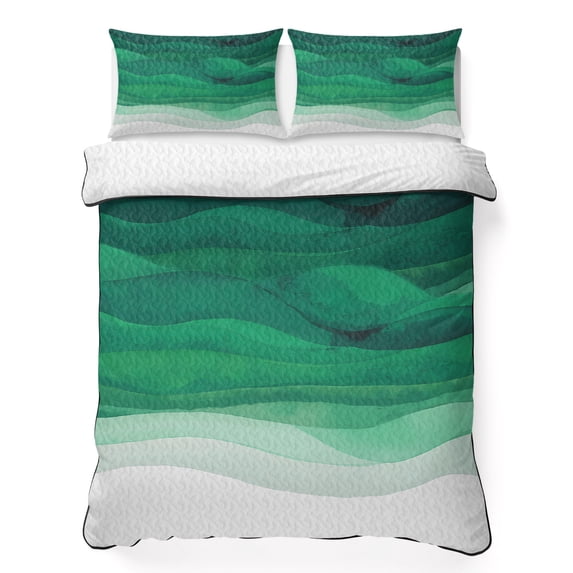 Abstract Green Water Wave 3 Pieces Quilt Set,1 Quilt with 2 Shams,Ocean ...