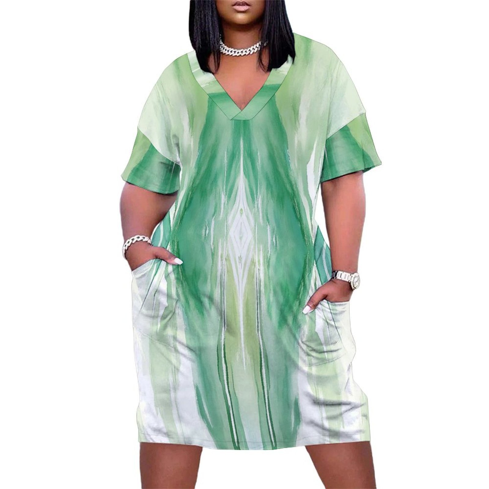 Abstract Green Watercolor Art Loose Pocket Dress Dresses Summer Summer ...