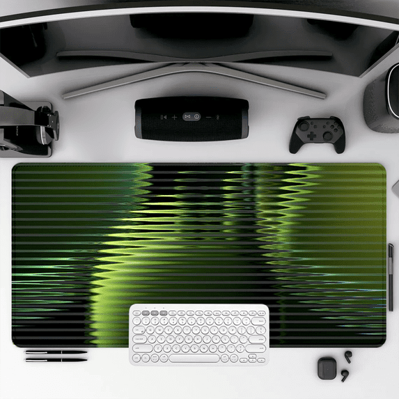 Abstract Green Wave Design Mouse Pad 35.4 x 15.8 Inches Rubber Desk Mat ...
