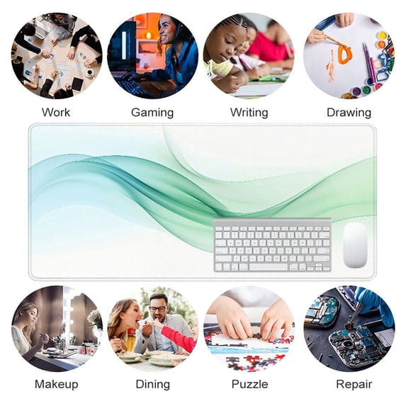 Abstract Green Wave Mouse Pad 31.5 x 11.82 Inches Rubber Desk Accessory ...