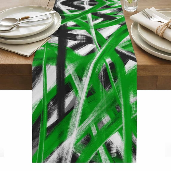 Abstract Green Waves Cotton Linen Table Runner Modern Minimalist Green ...