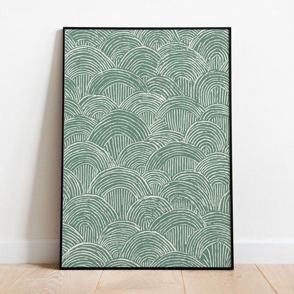 Abstract Green Waves Digital Art Print Coastal Japandi Wall Decor Mid ...