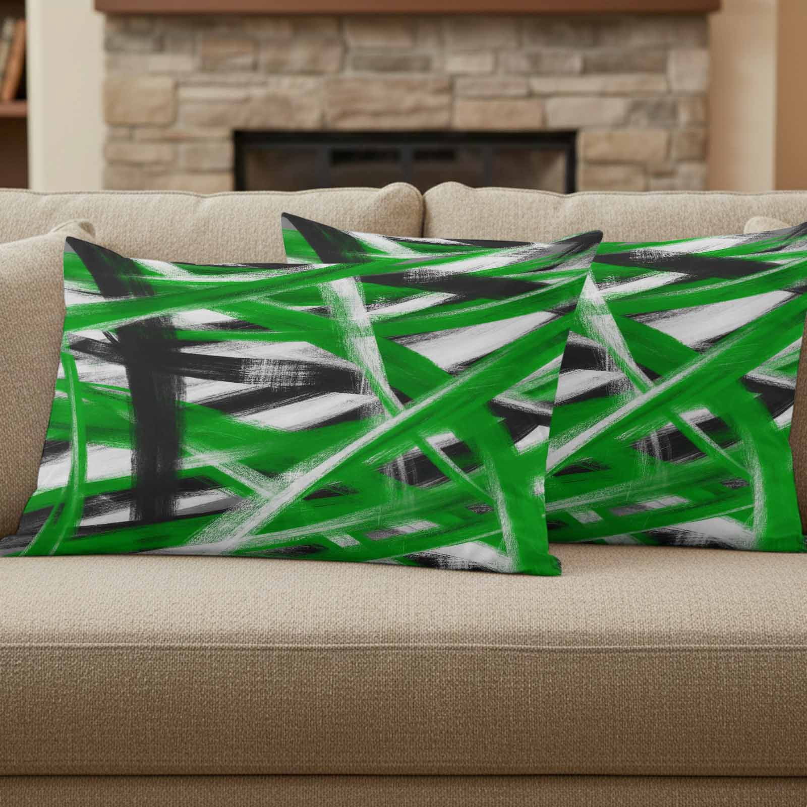 Abstract Green Waves Pillow Covers Set of 2, Modern Minimalist Green ...