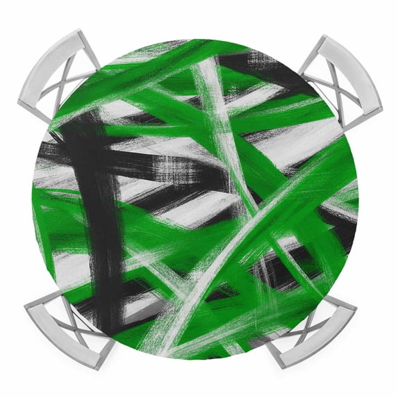Abstract Green Waves Round Table Cover, Modern Minimalist Green Black ...