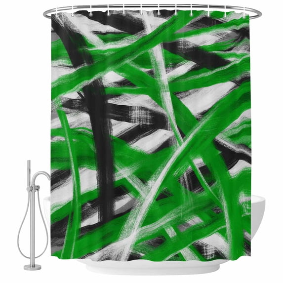Abstract Green Waves Shower Curtain Set with Hooks, Modern Minimalist ...