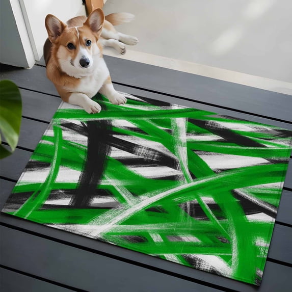 Abstract Green Waves Washable Entry Rug 2x3 Modern Minimalist Green ...