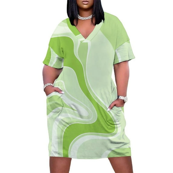 Abstract Green Wavy Background Design Loose Pocket Dress Dresses Summer ...