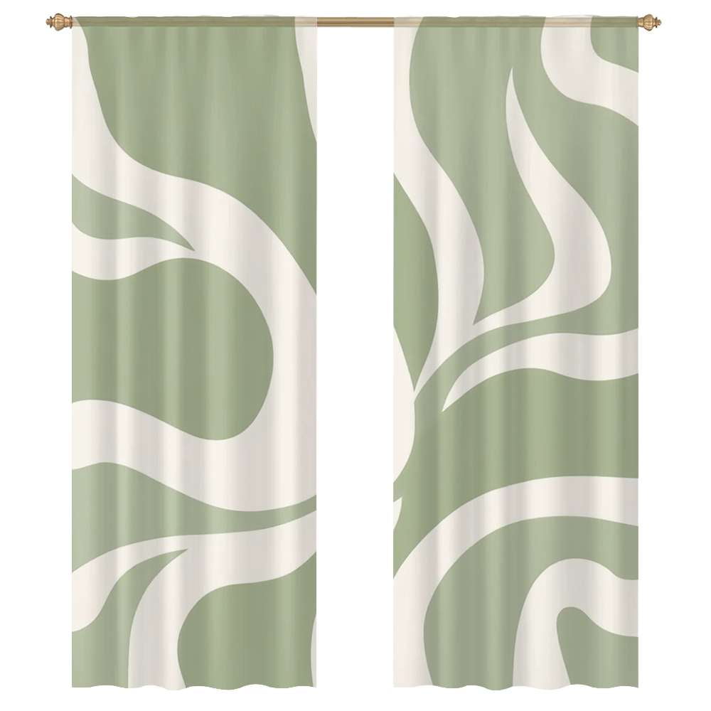 Abstract Green Wavy Design Art Modern Tulle Window Curtains for Living ...