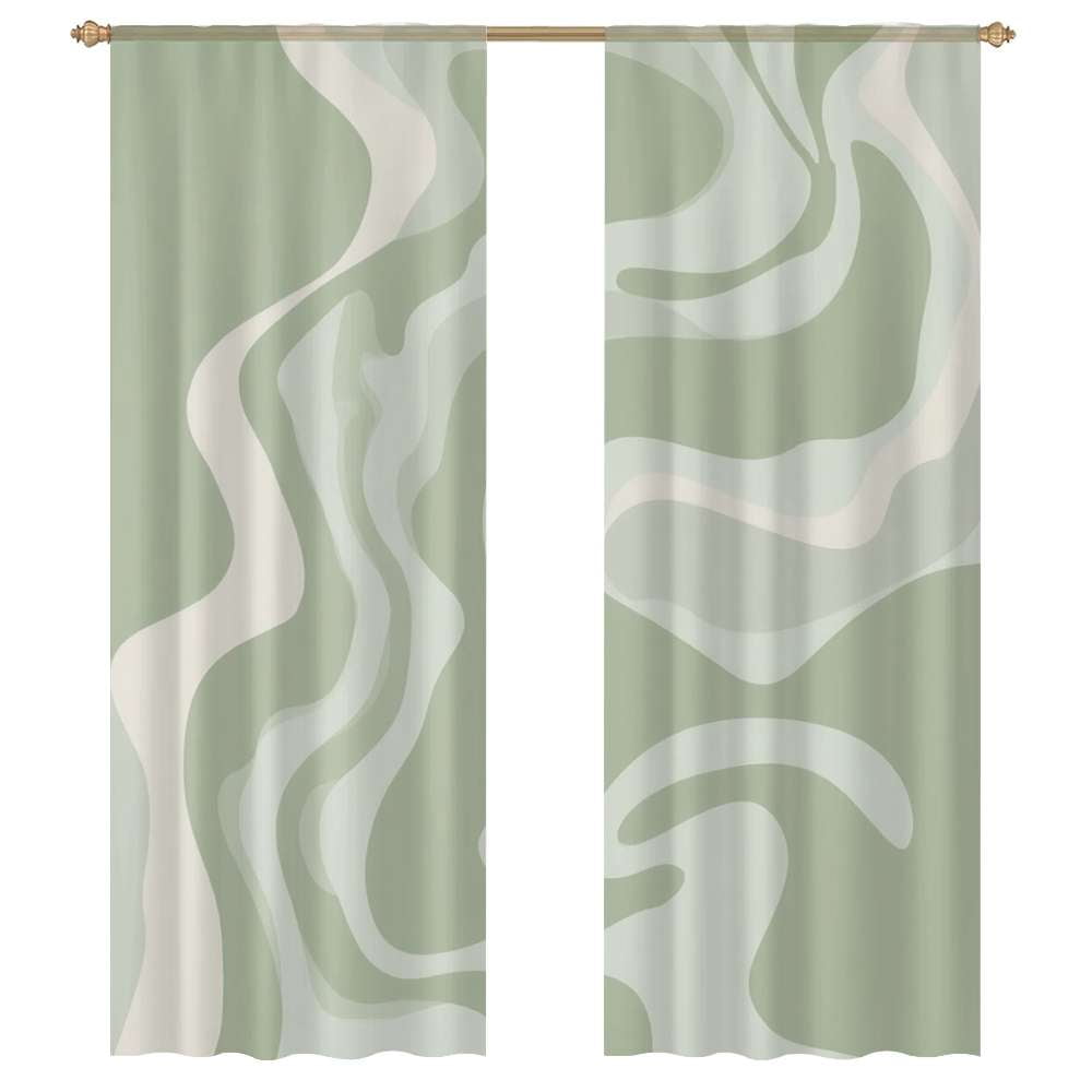 Abstract Green Wavy Design Sheer Window Curtains for Living Room ...