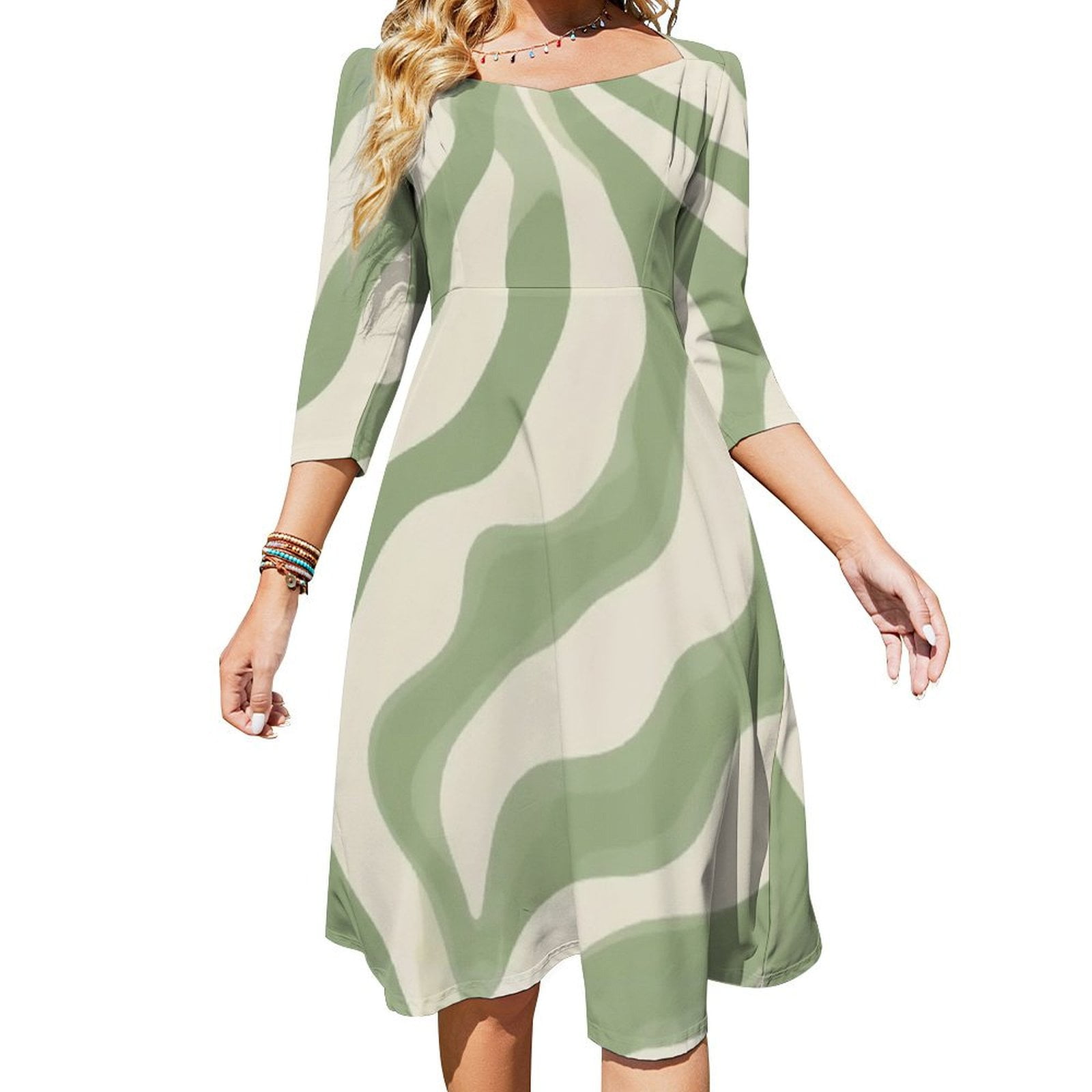 Abstract Green Wavy Pattern Art Dress Summer Dresses Woman Street Style ...