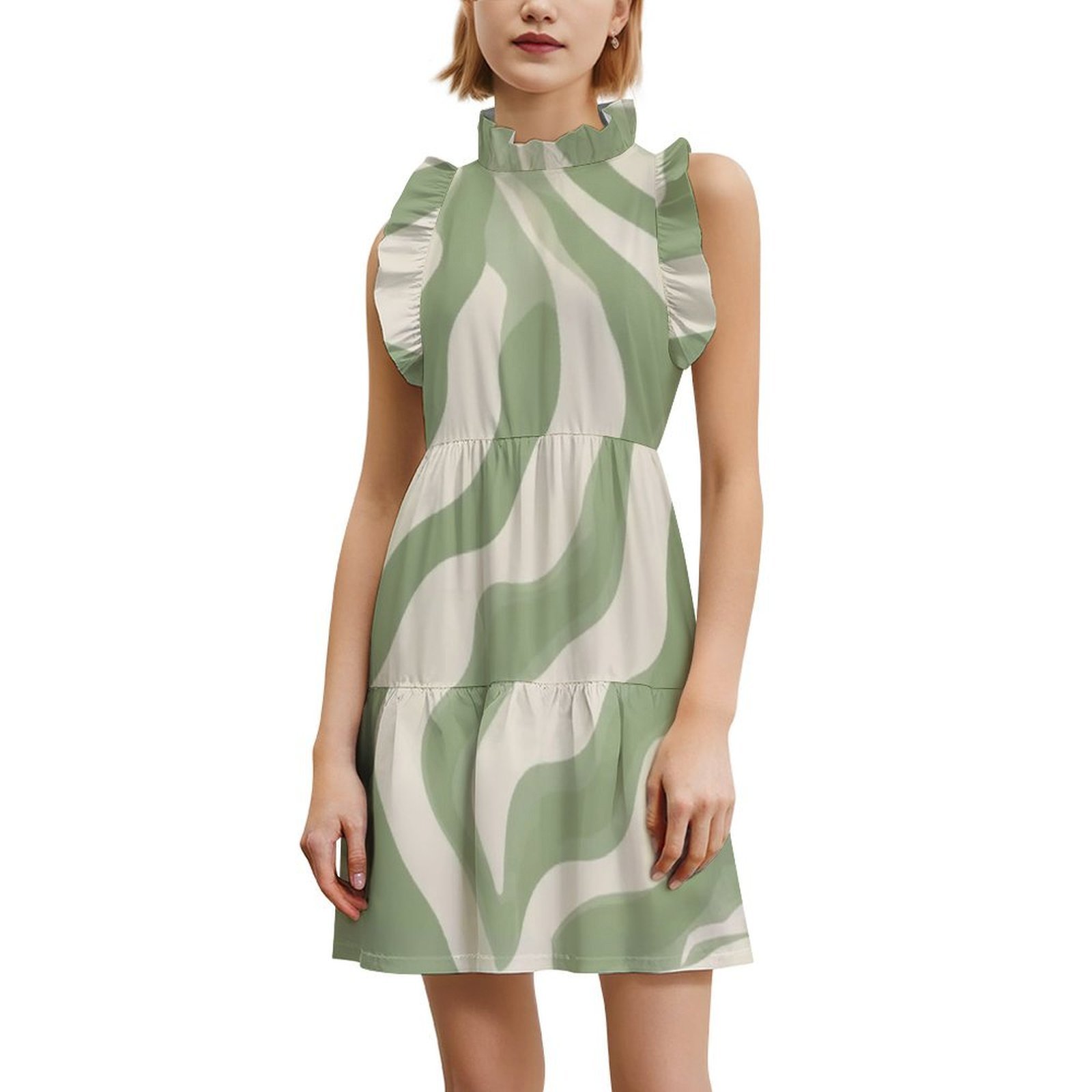 Abstract Green Wavy Pattern Art Women's Fashion Casual Dress Summer ...