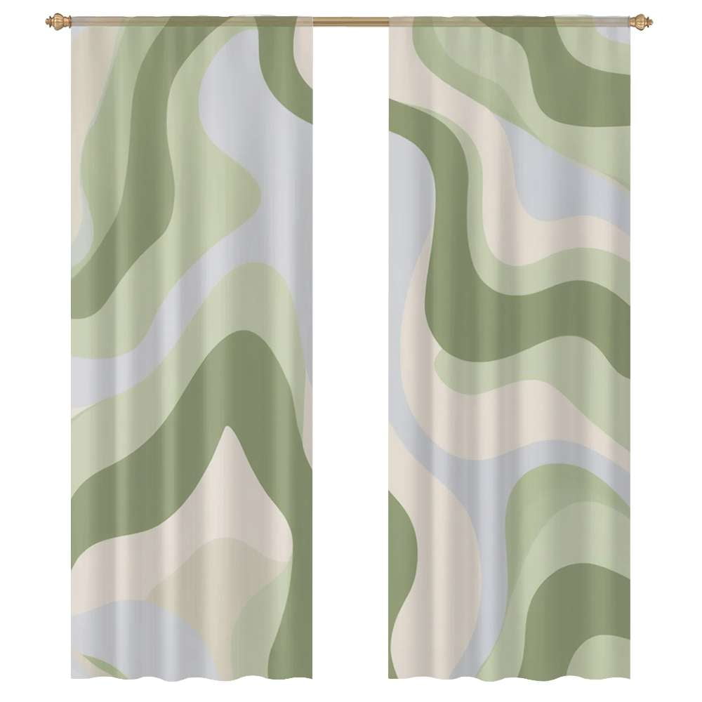 Abstract Green Wavy Pattern Design Modern Tulle Window Curtains for ...