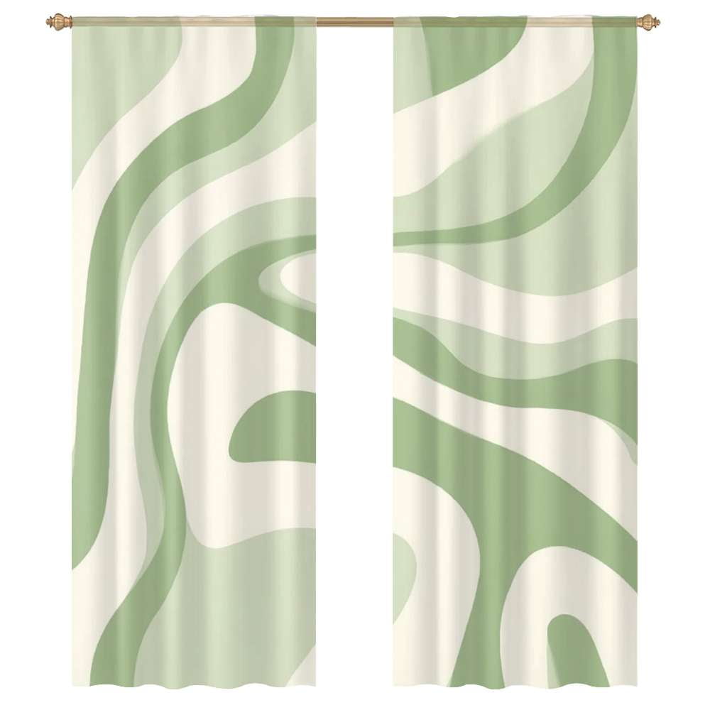 Abstract Green Wavy Pattern Design Modern Tulle Window Curtains for ...