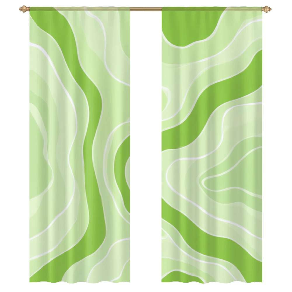 Abstract Green Wavy Pattern Design Sheer Window Curtains for Living ...