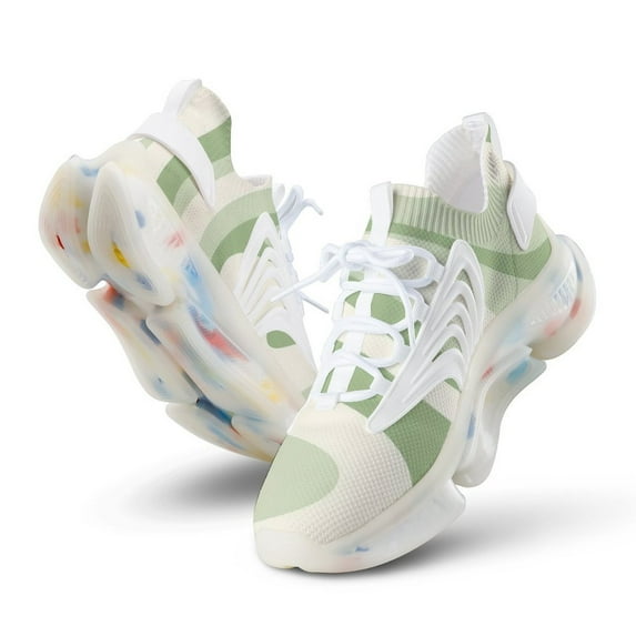 Abstract Green Wavy Pattern Design Walking Shoes for Men Woman ...