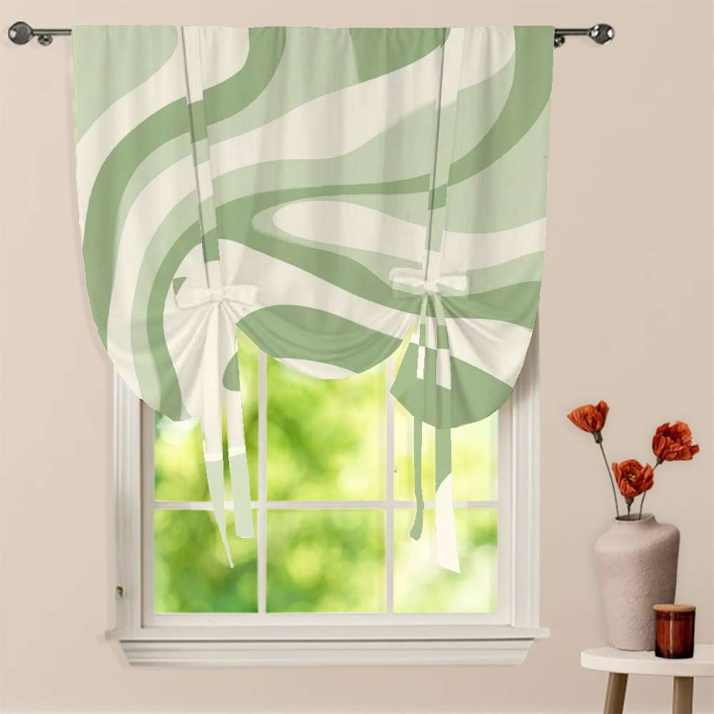 Abstract Green Wavy Pattern Design Window Curtain for Living Room Roman ...