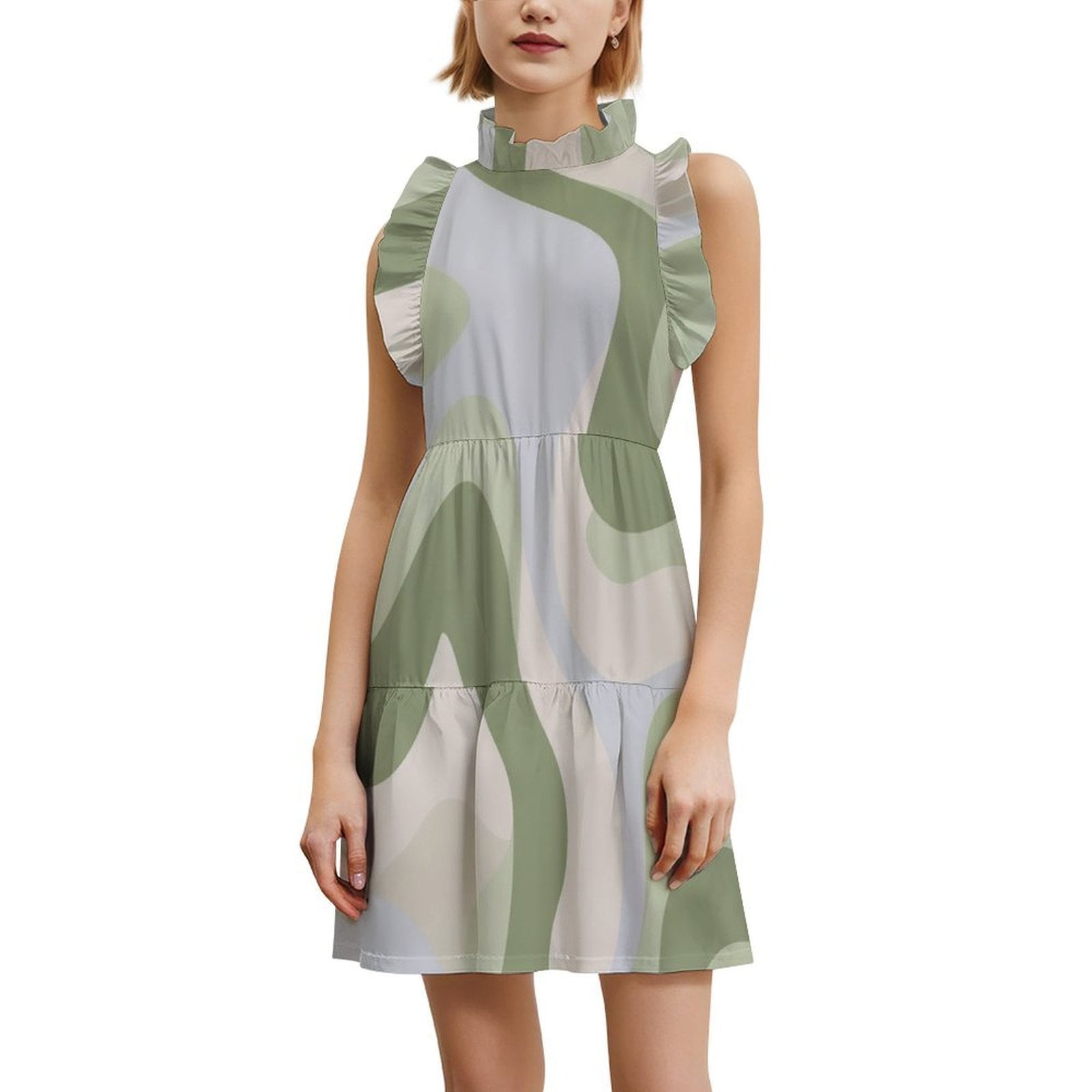 Abstract Green Wavy Pattern Design Women's Fashion Casual Dress Summer ...