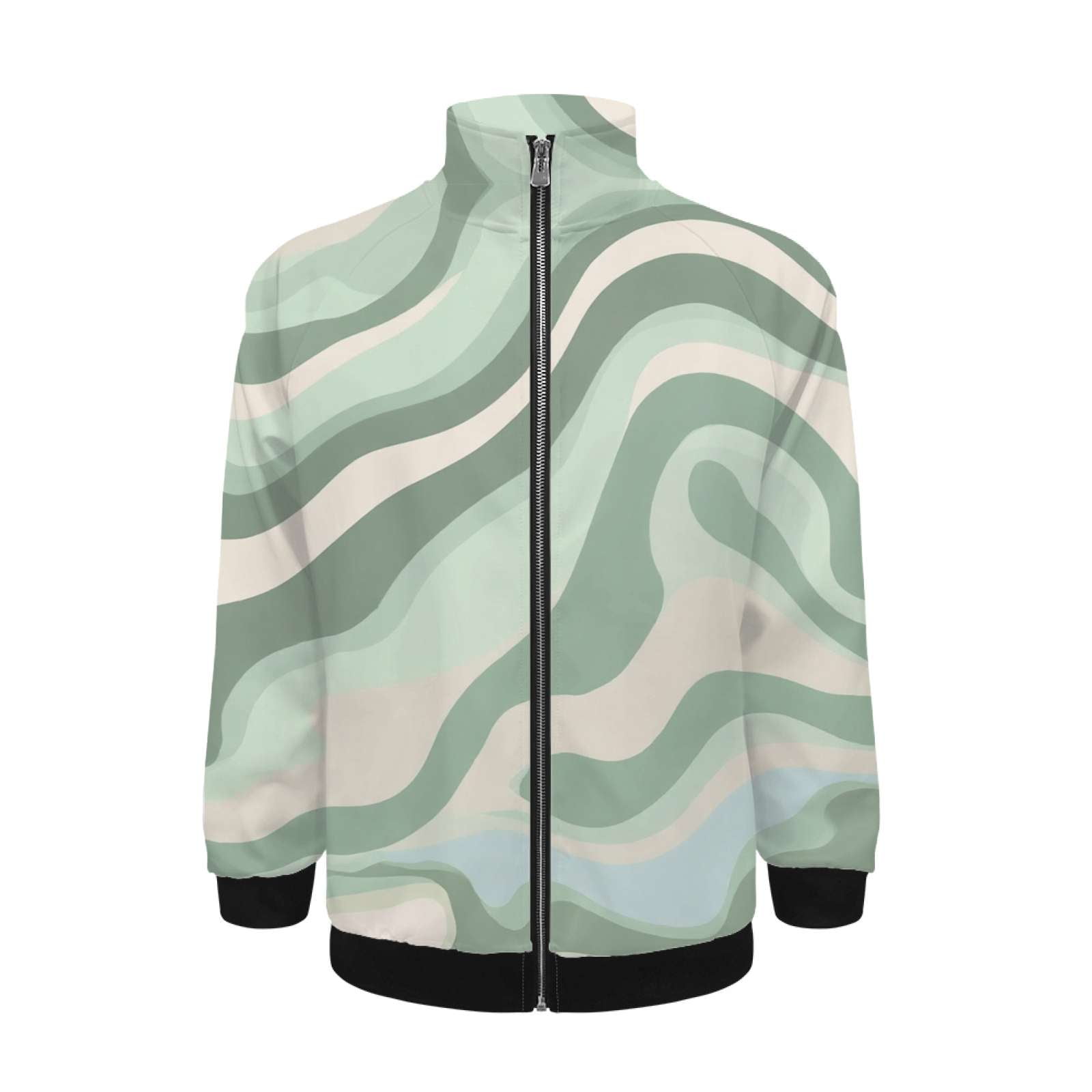 Abstract Green Wavy Pattern Jacket Men's Street Cool Long Sleeves Coat ...