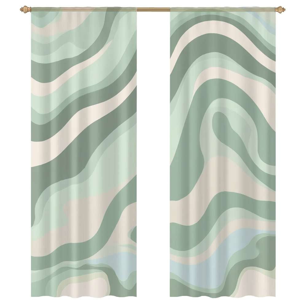 Abstract Green Wavy Pattern Sheer Window Curtains for Living Room ...